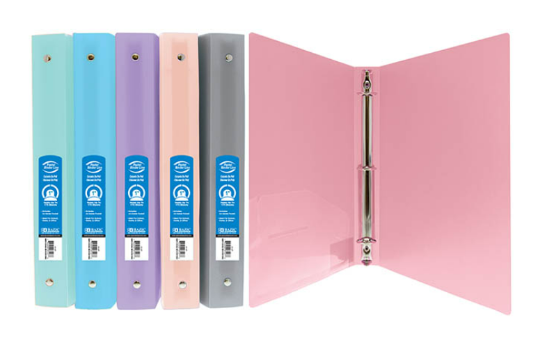 1" Pastel Color Poly 3-Ring Binder w/ Pocket | Multidesk LLC